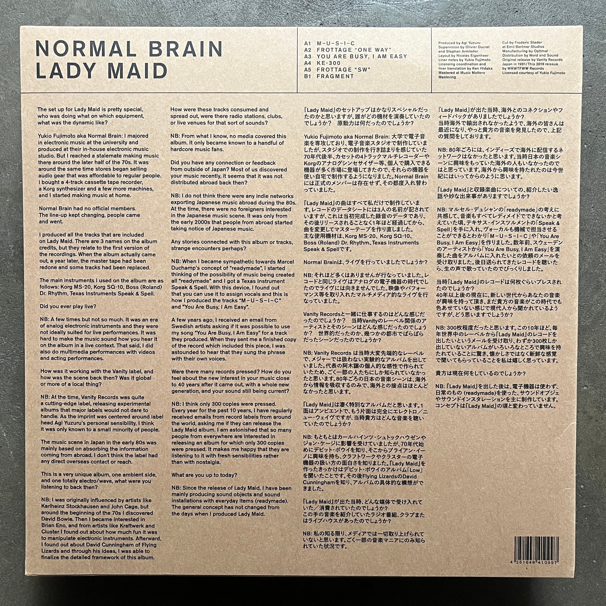 Normal Brain ‎– Lady Maid – All Night Flight Records