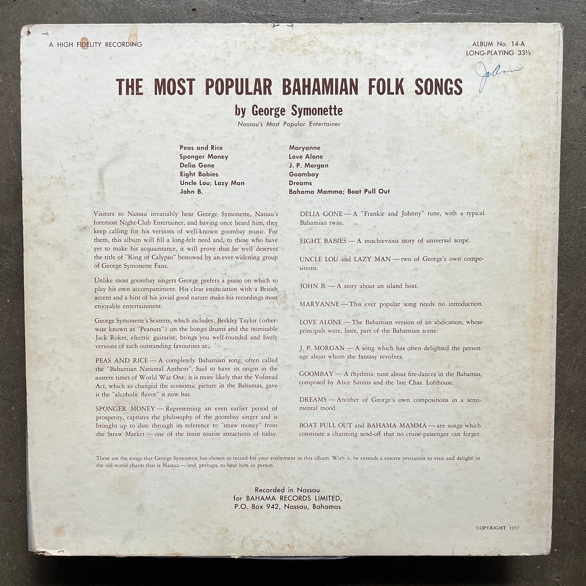 George Symonette – Goombay - The Folk Songs Of The Bahamas – All Night ...