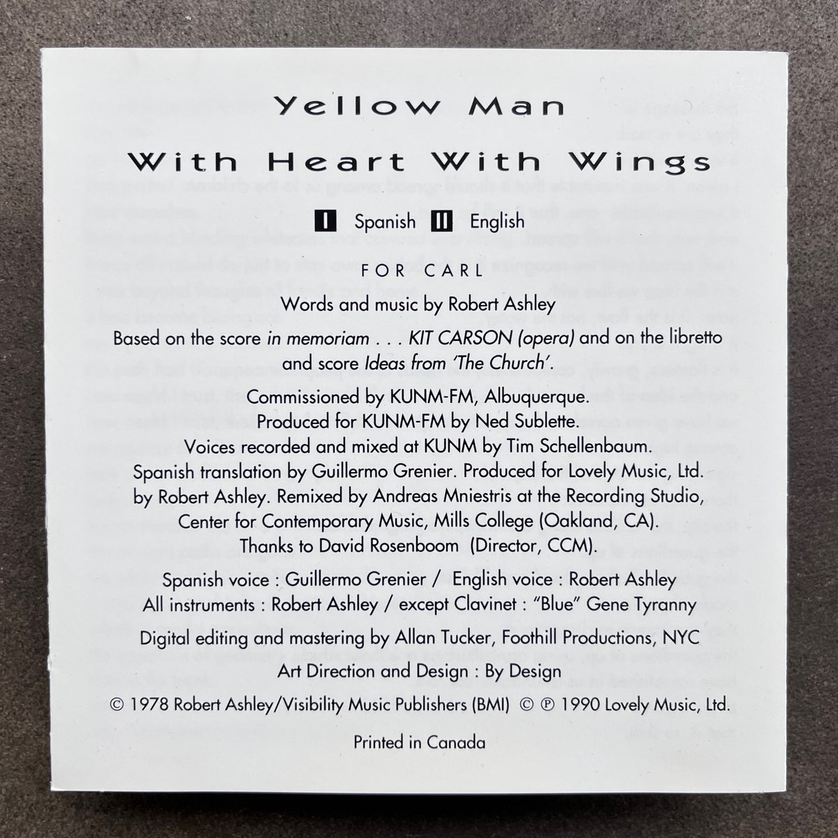 Robert Ashley – Yellow Man With Heart With Wings – All Night Flight Records