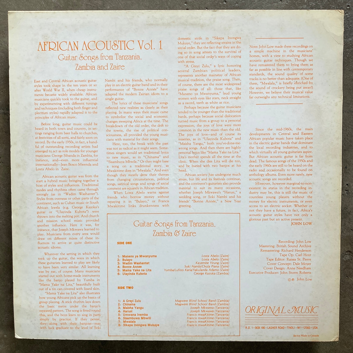 Various – African Acoustic Vol.1 - Guitar Songs From Tanzania, Zambia ...