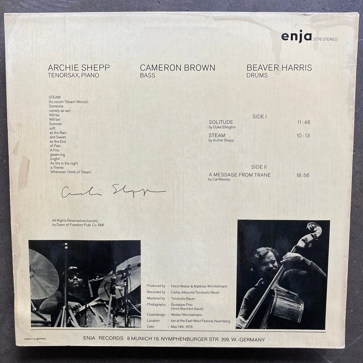 Archie Shepp – Steam – All Night Flight Records