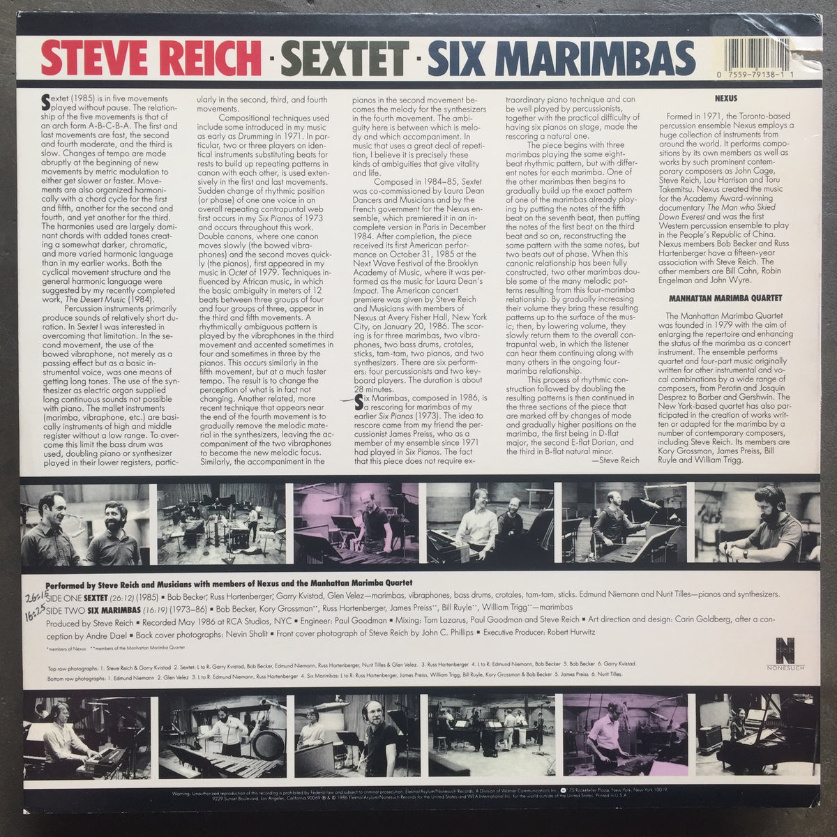 Steve Reich – Sextet · Six Marimbas – All Night Flight Records