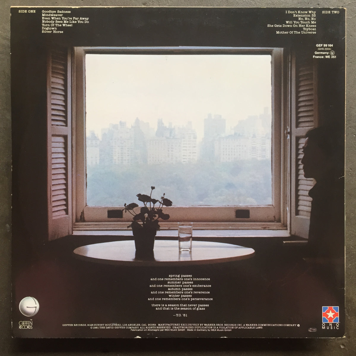 Yoko Ono – Season Of Glass – All Night Flight Records