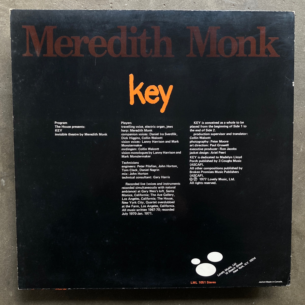 Meredith Monk – Key – All Night Flight Records